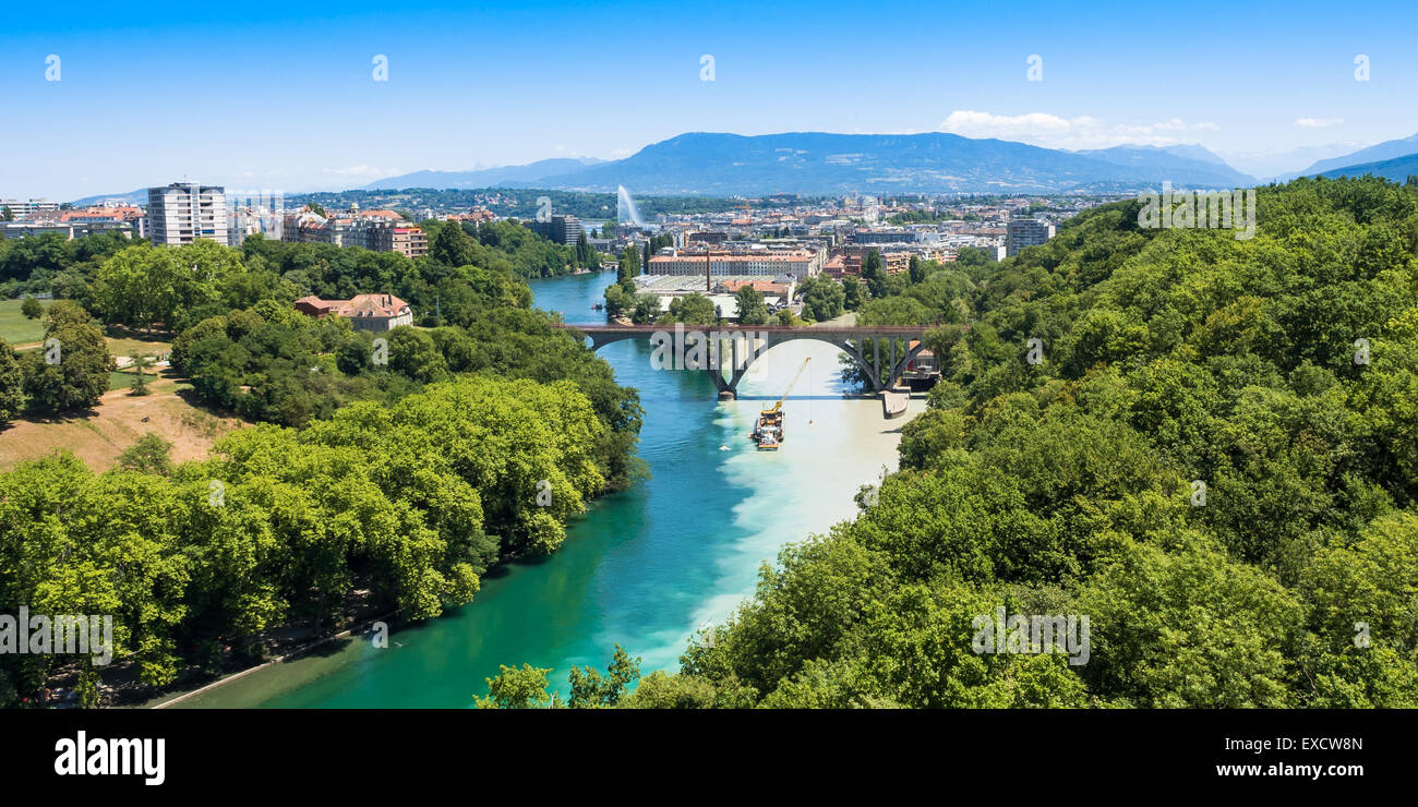 Aerial view geneva rhone river hi-res stock photography and images - Alamy