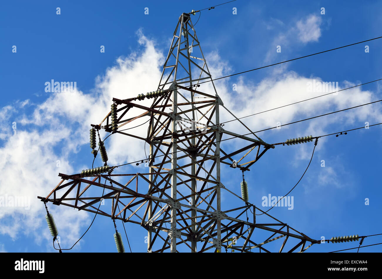 Reliance power lines closeup on the sky background Stock Photo - Alamy
