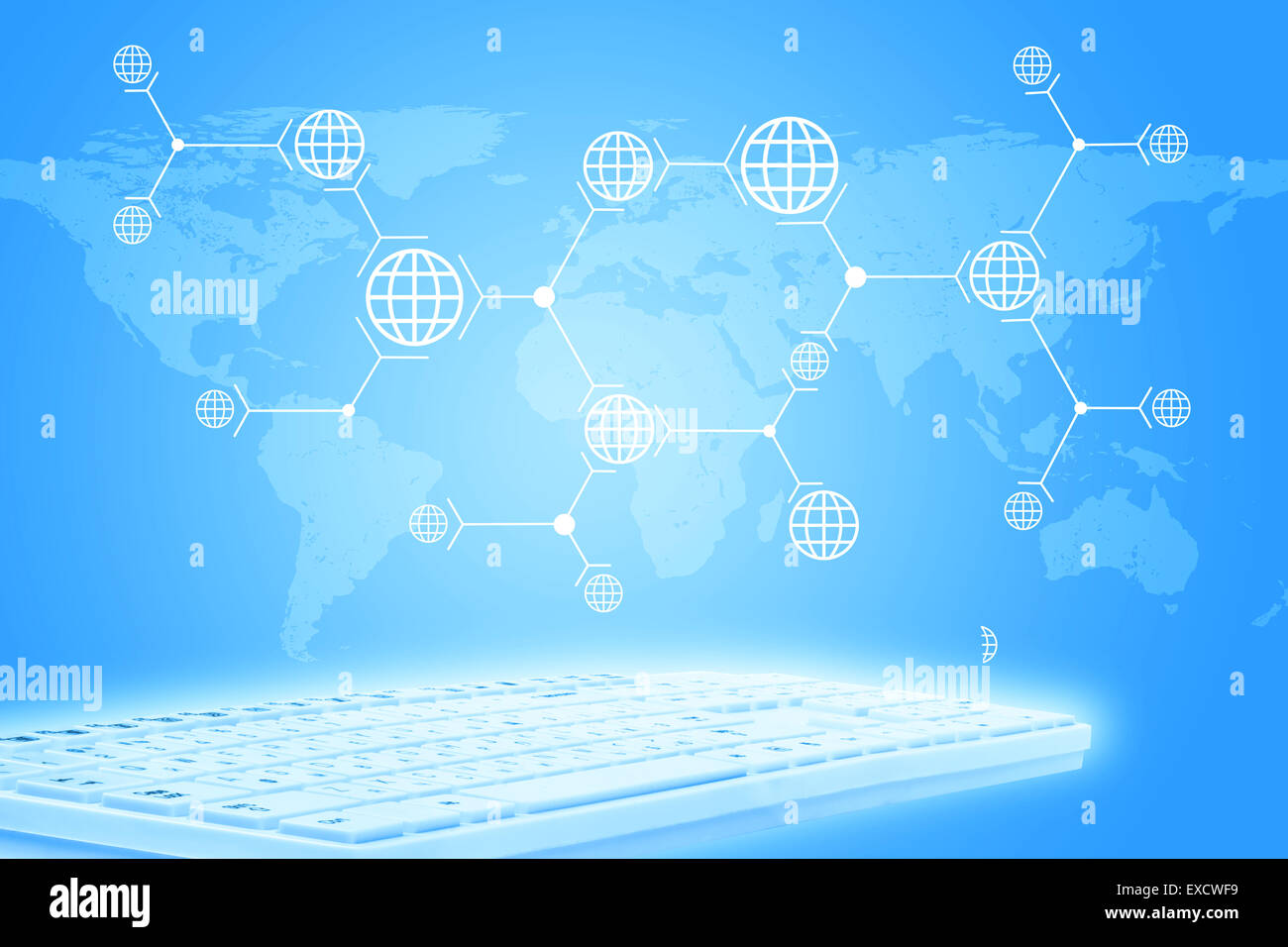 Keyboard on abstract blue background Stock Photo - Alamy