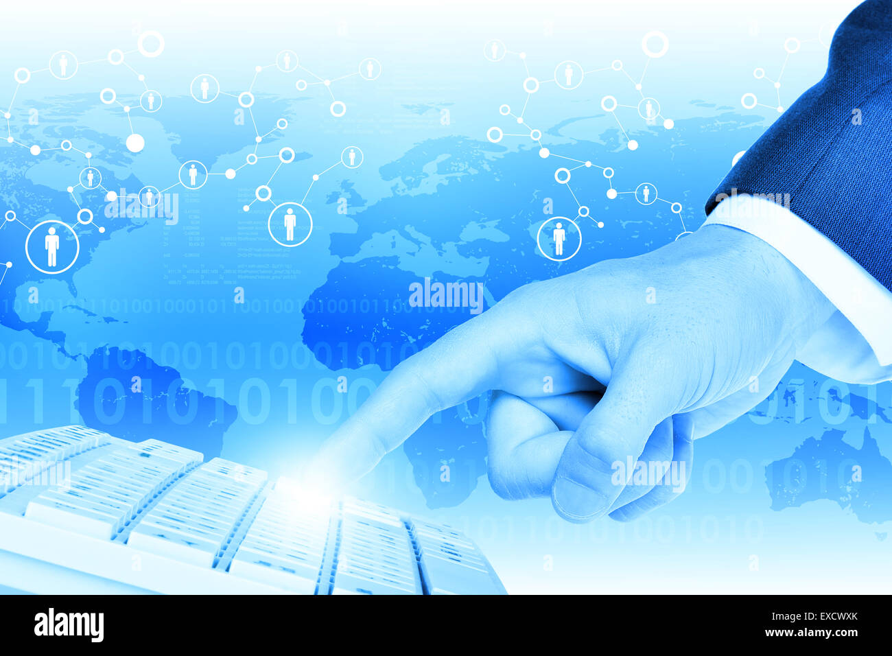 Businessmans hand touching keyboard Stock Photo - Alamy