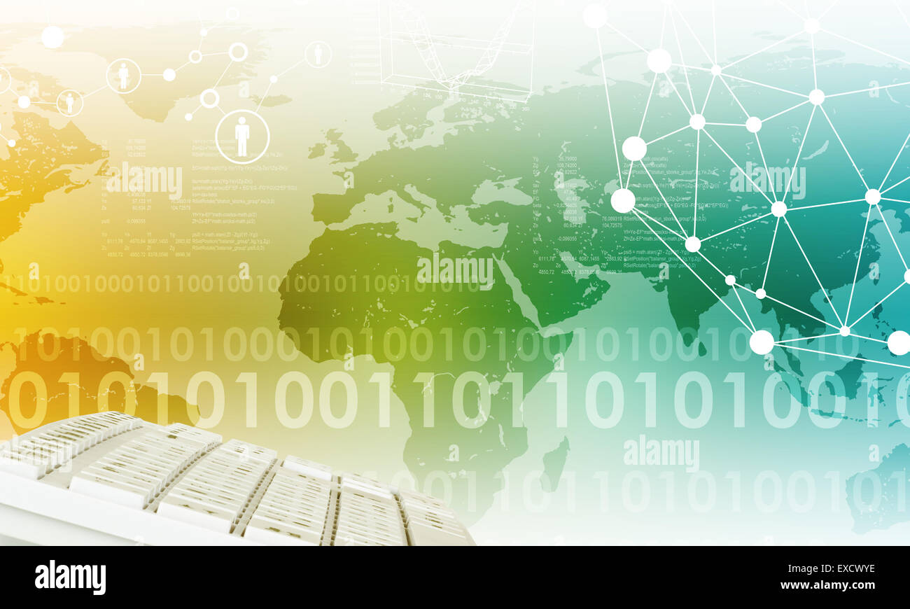 Keyboard on colorful world map background Stock Photo - Alamy
