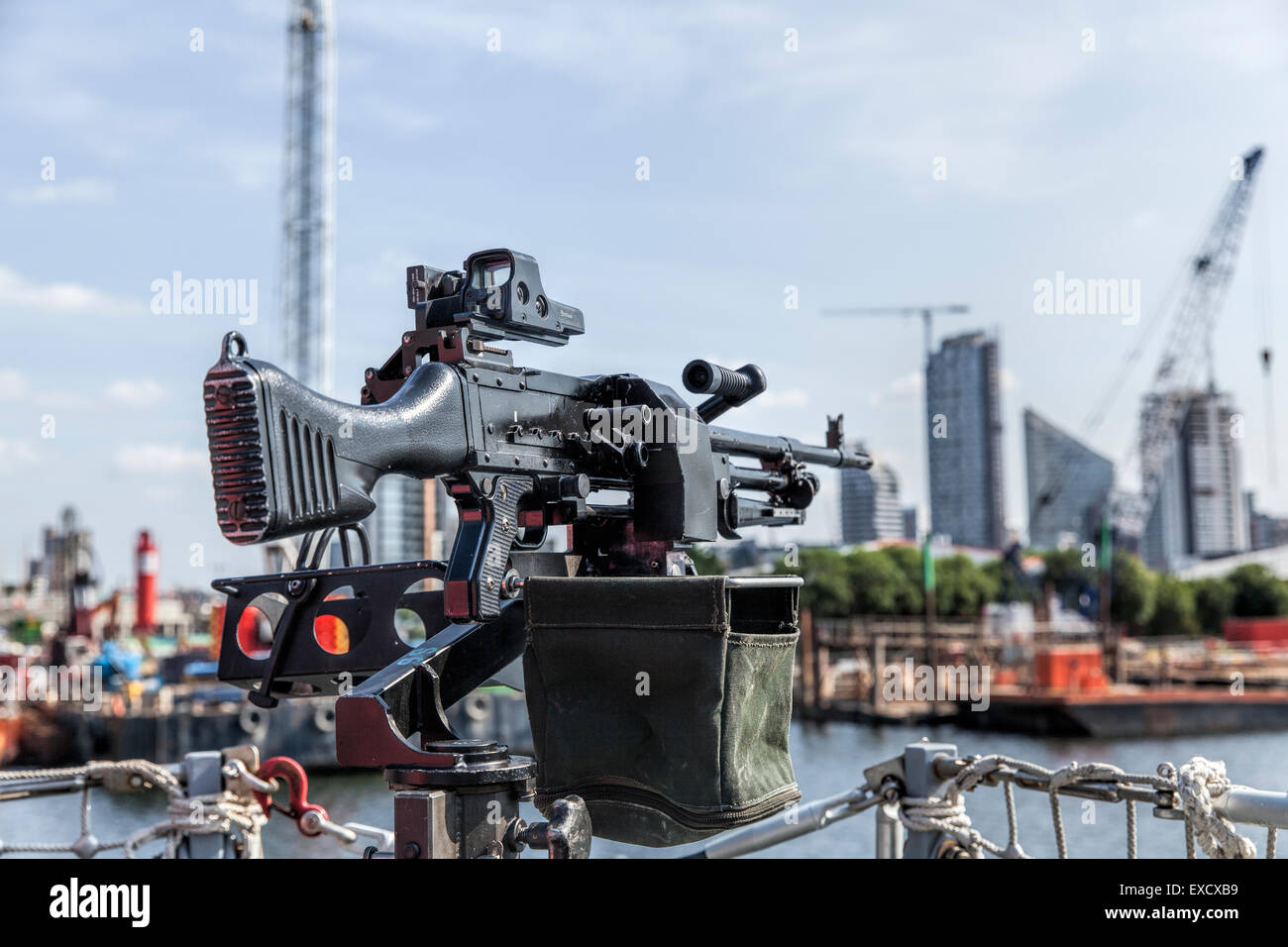 General machine gun on the deck of the Royal Navy ship HMS St Albans in ...