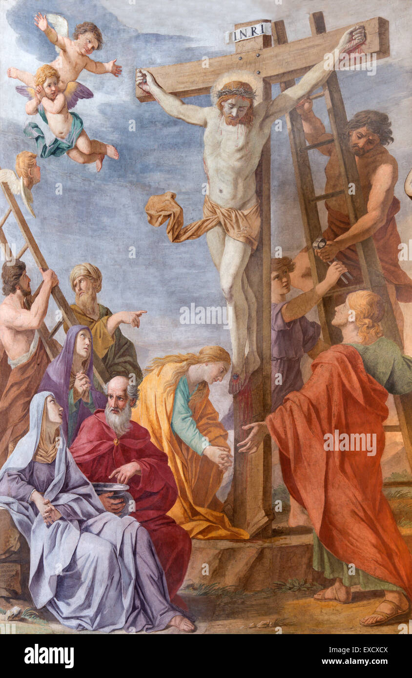 ROME, ITALY - MARCH 26, 2015: The fresco of Crucifixion in church ...