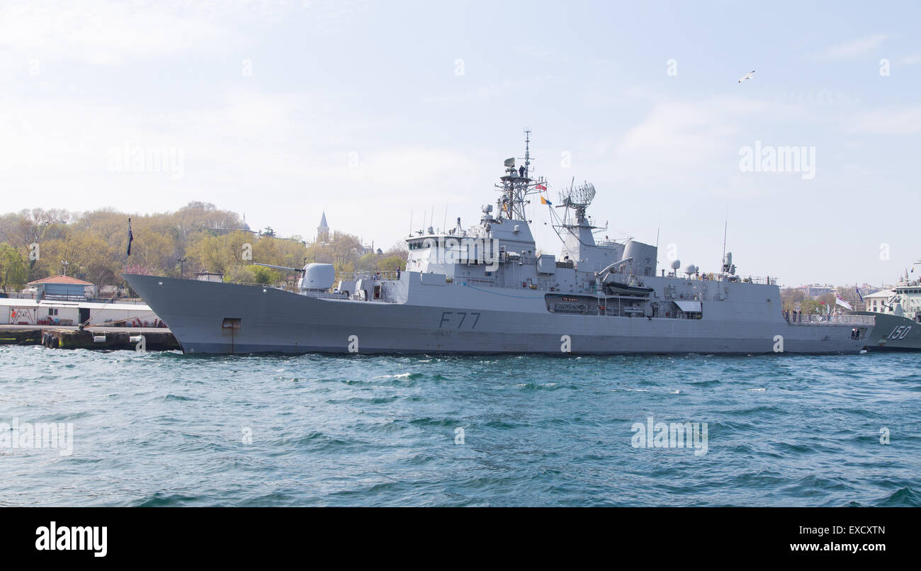 ISTANBUL, TURKEY - APRIL 26, 2015: HMNZS Te Kaha (F77) war ship in ...
