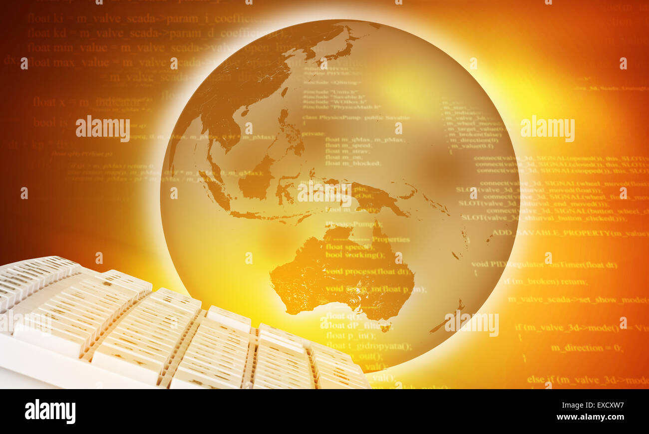 Keyboard with Earth on colorful background Stock Photo - Alamy