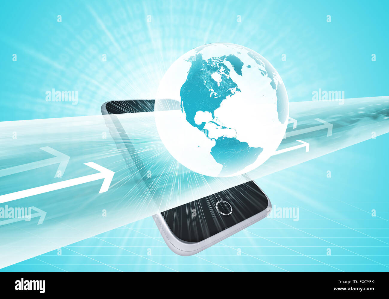 Virtual smartphone and Earth Stock Photo - Alamy