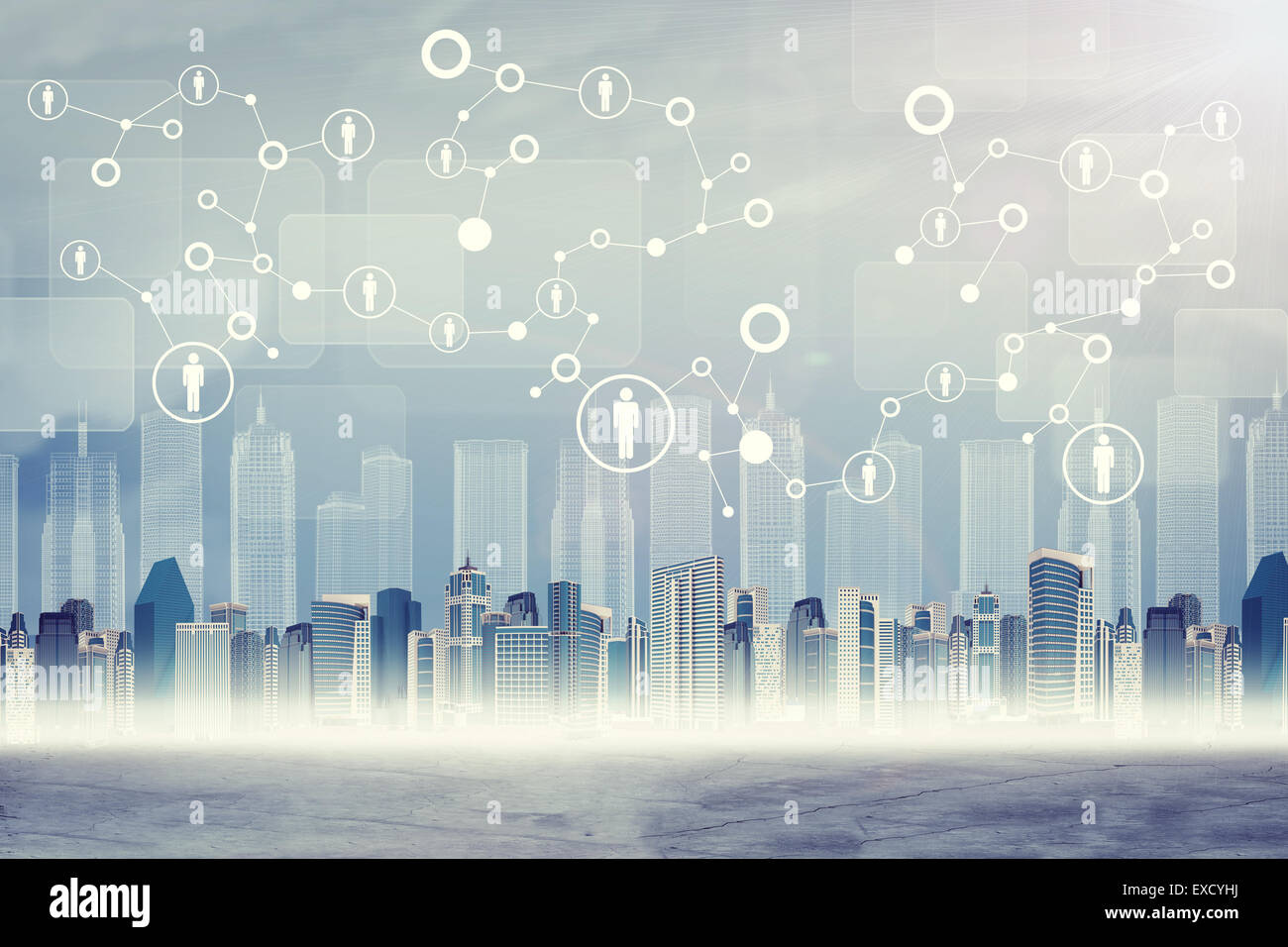 Cityscape on abstract virtual background Stock Photo - Alamy