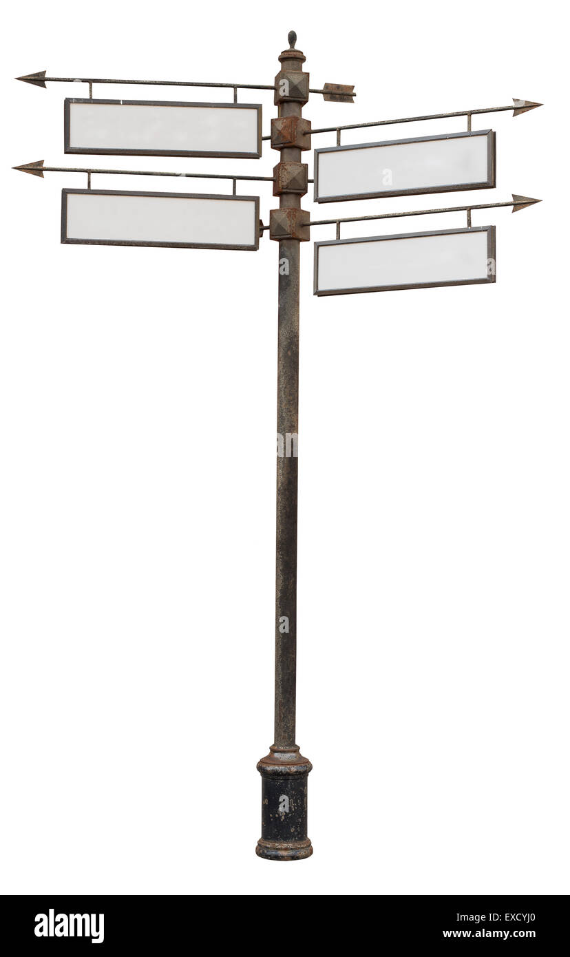 Signpost with several pointers on white background Stock Photo - Alamy