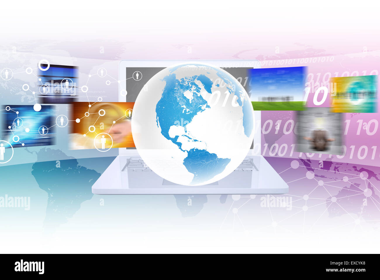 Virtual Earth on white laptop with colorful map Stock Photo - Alamy