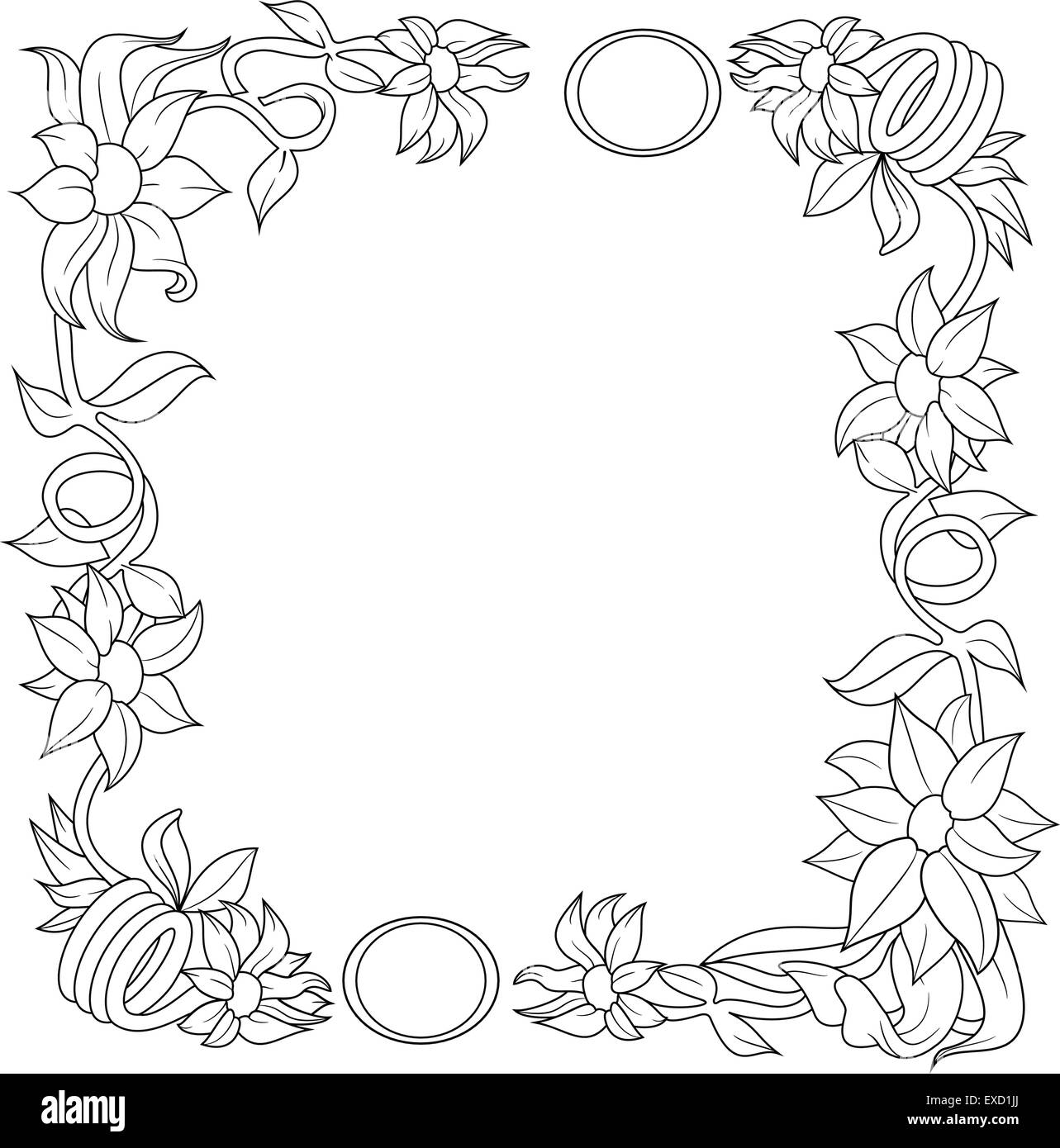 Spring flowers frame design Black and White Stock Photos & Images - Alamy