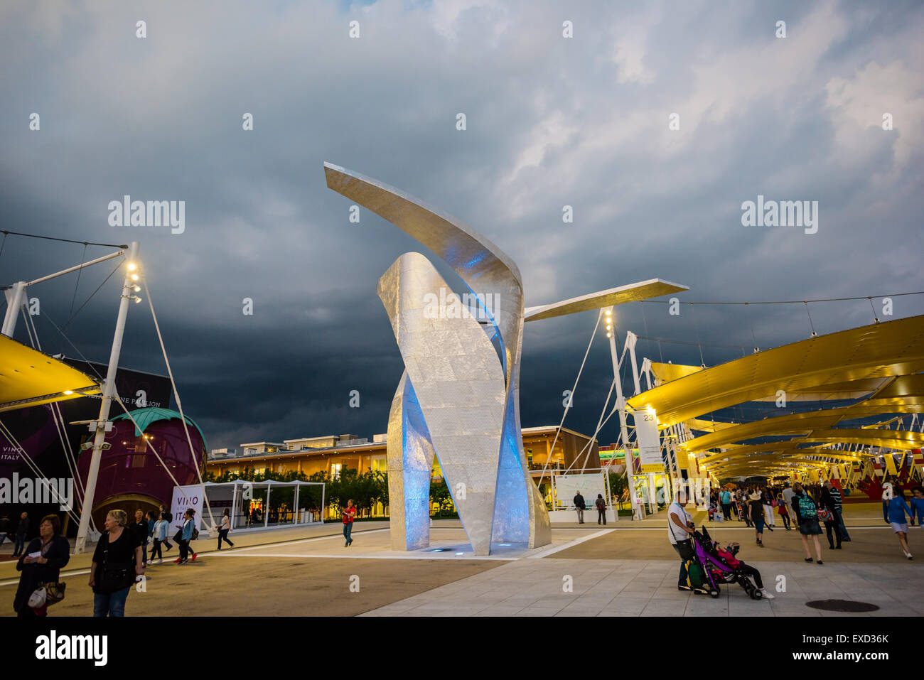 MILAN, ITALY - MAY 27: People visit Expo by night, universal exposition ...