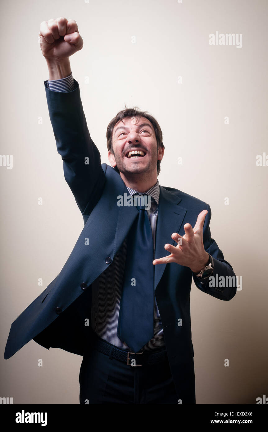success winner businessman on white background Stock Photo - Alamy