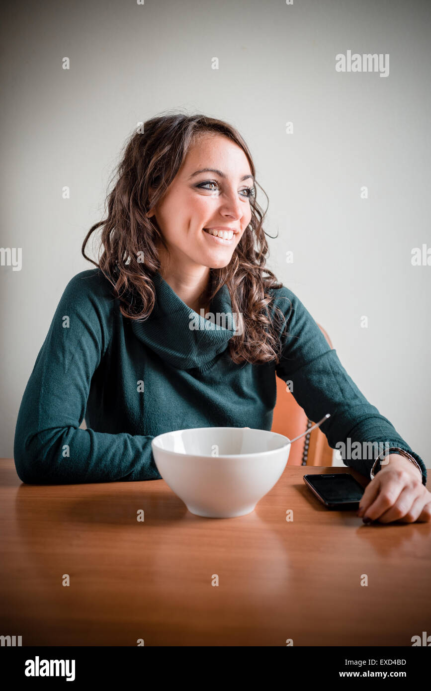 beautiful woman having breakfast at home Stock Photo - Alamy