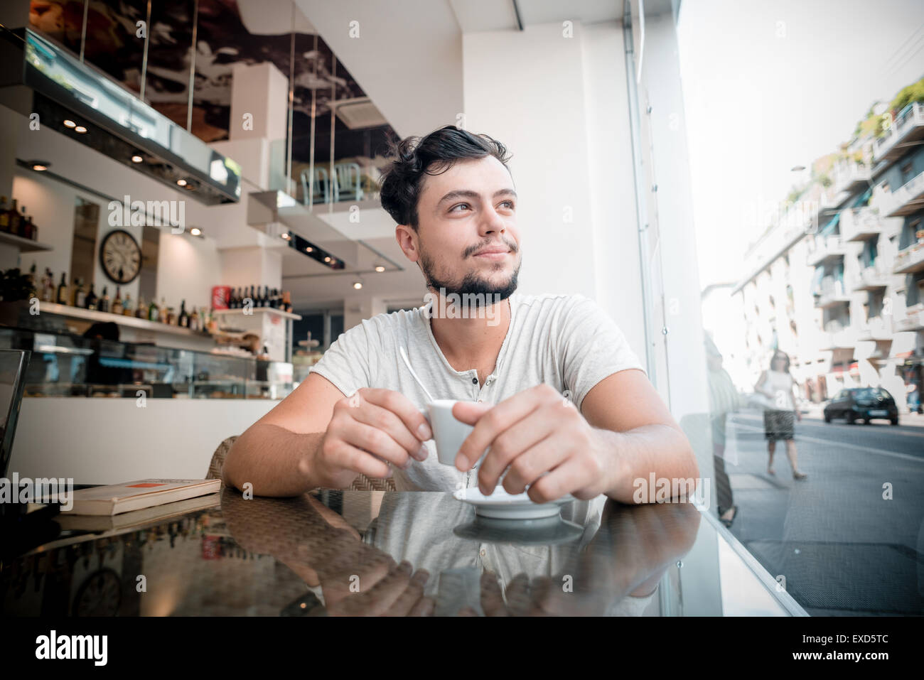 young stylish man at the bar with coffee Stock Photo - Alamy