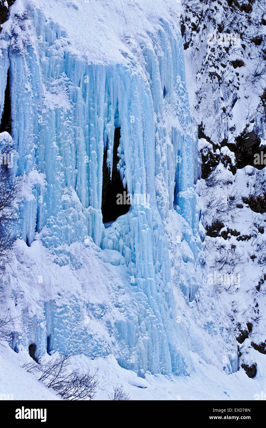Frozen Waterfall showing blue Ice, Alaska Stock Photo - Alamy
