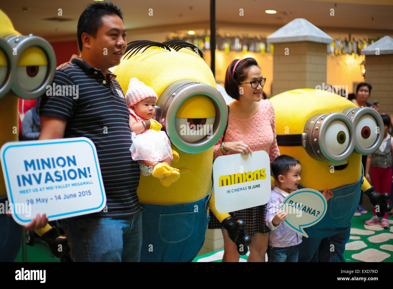 Bob, Stuart and Kevin, mascots of the movie "Minions" at Mid Valley ...