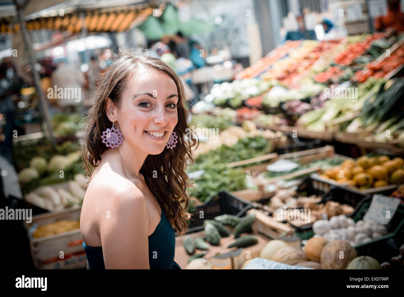 Summer beautiful woman food market hi-res stock photography and images ...