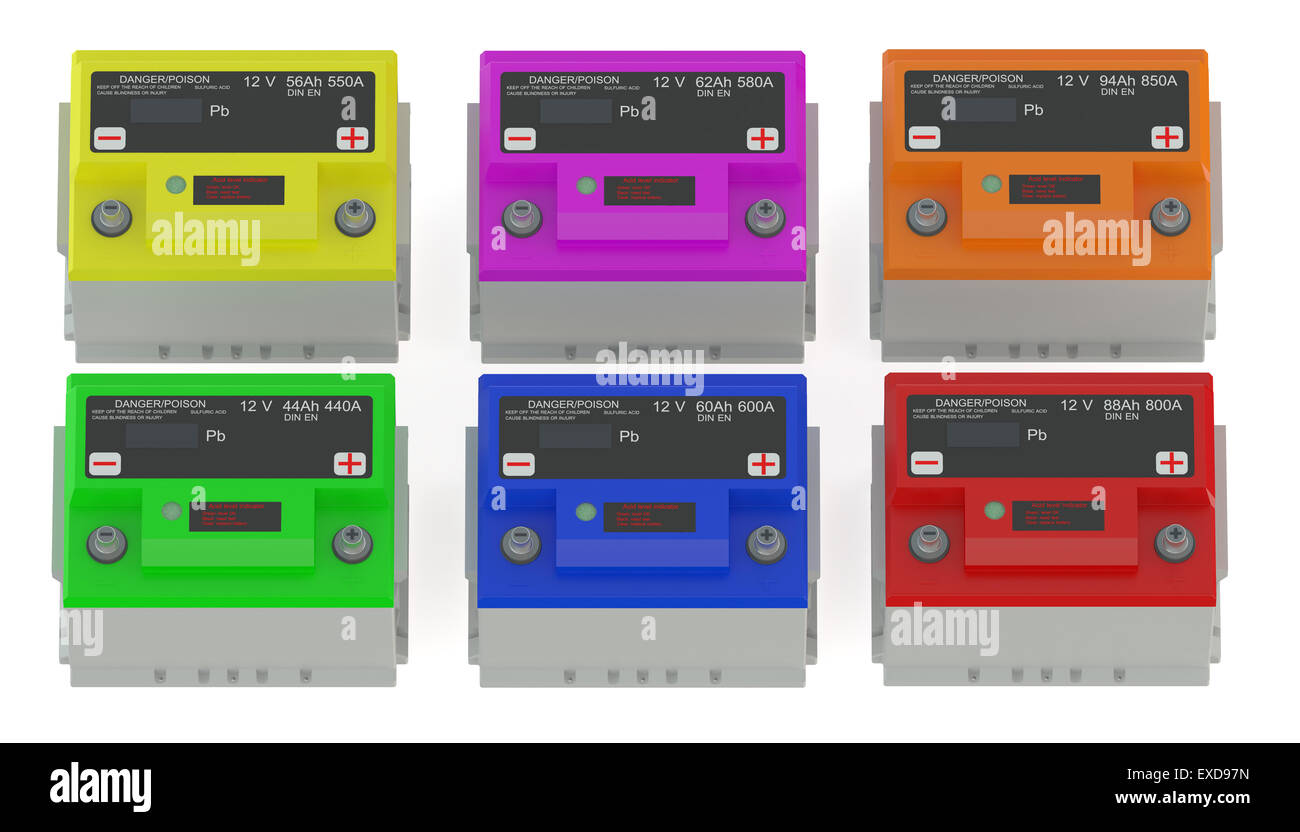 colored batteries car isolated on white background Stock Photo - Alamy