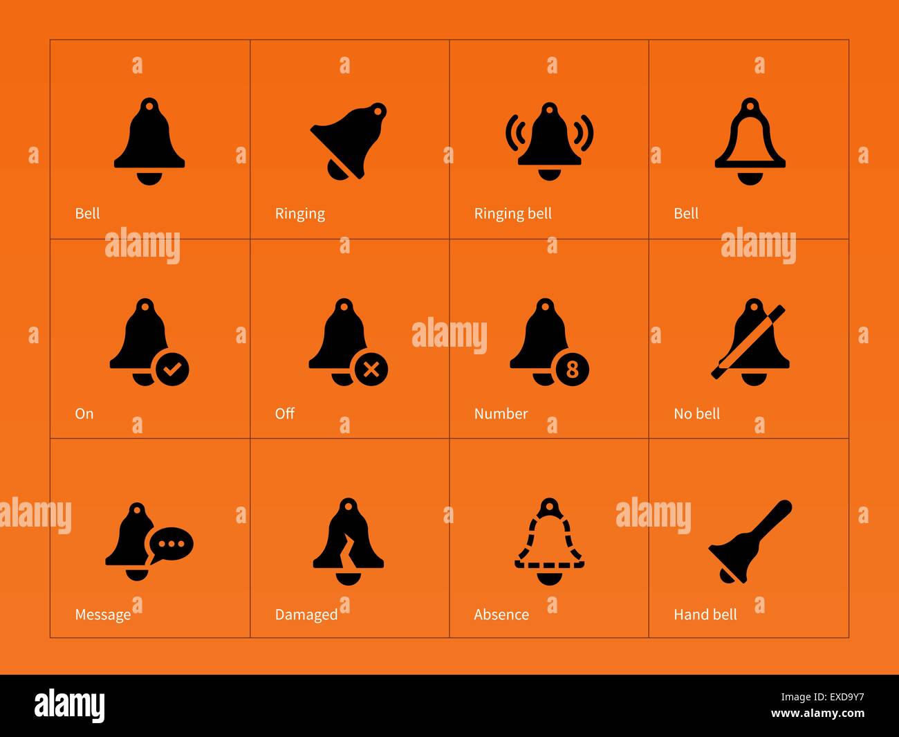 Bell icons on orange background Stock Vector Image & Art - Alamy