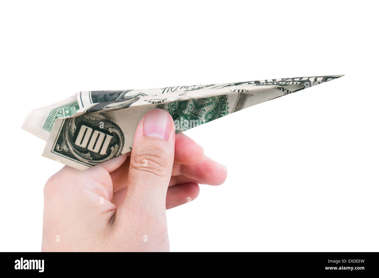 Flying paper plane with dollar banknote holding in hand, isolated on ...