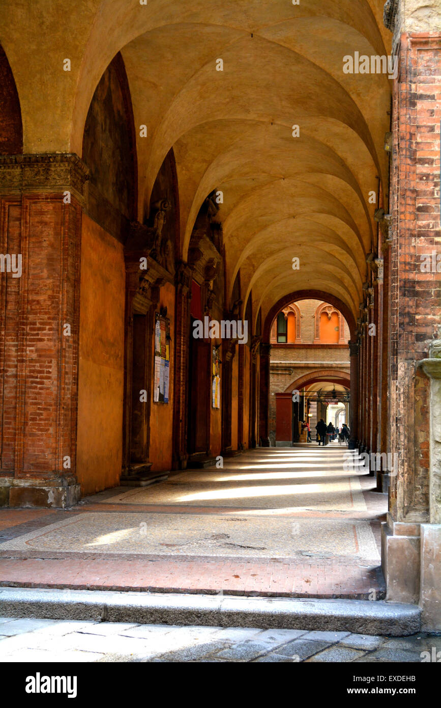 An arcaded walkway in the medieval city of Bologna, italy Stock Photo ...