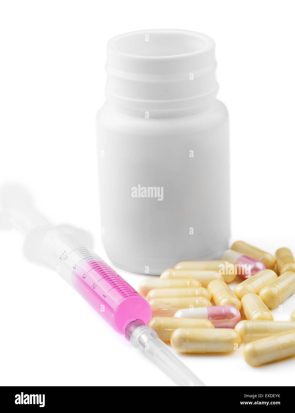 Medications on the table for treating patients on the white background ...