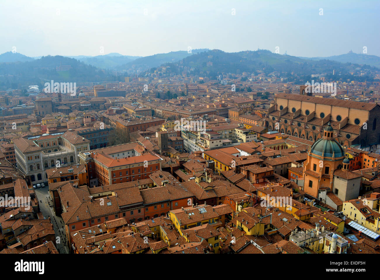 Aerial view of Bologna, from the top of the Asinelli tower Stock Photo ...