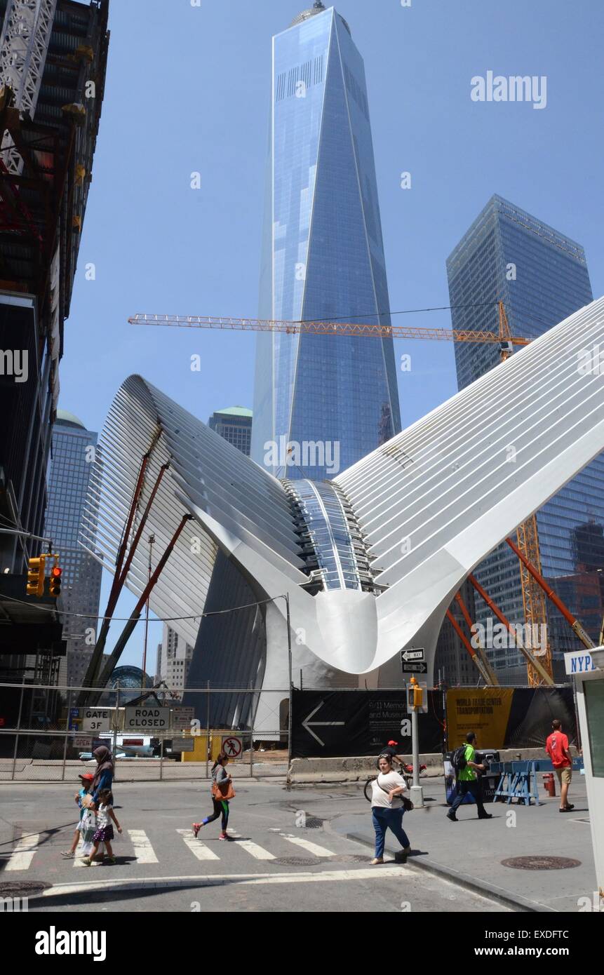 freedom tower from crossroads of Greenwich and Fulton Streets in Lower ...
