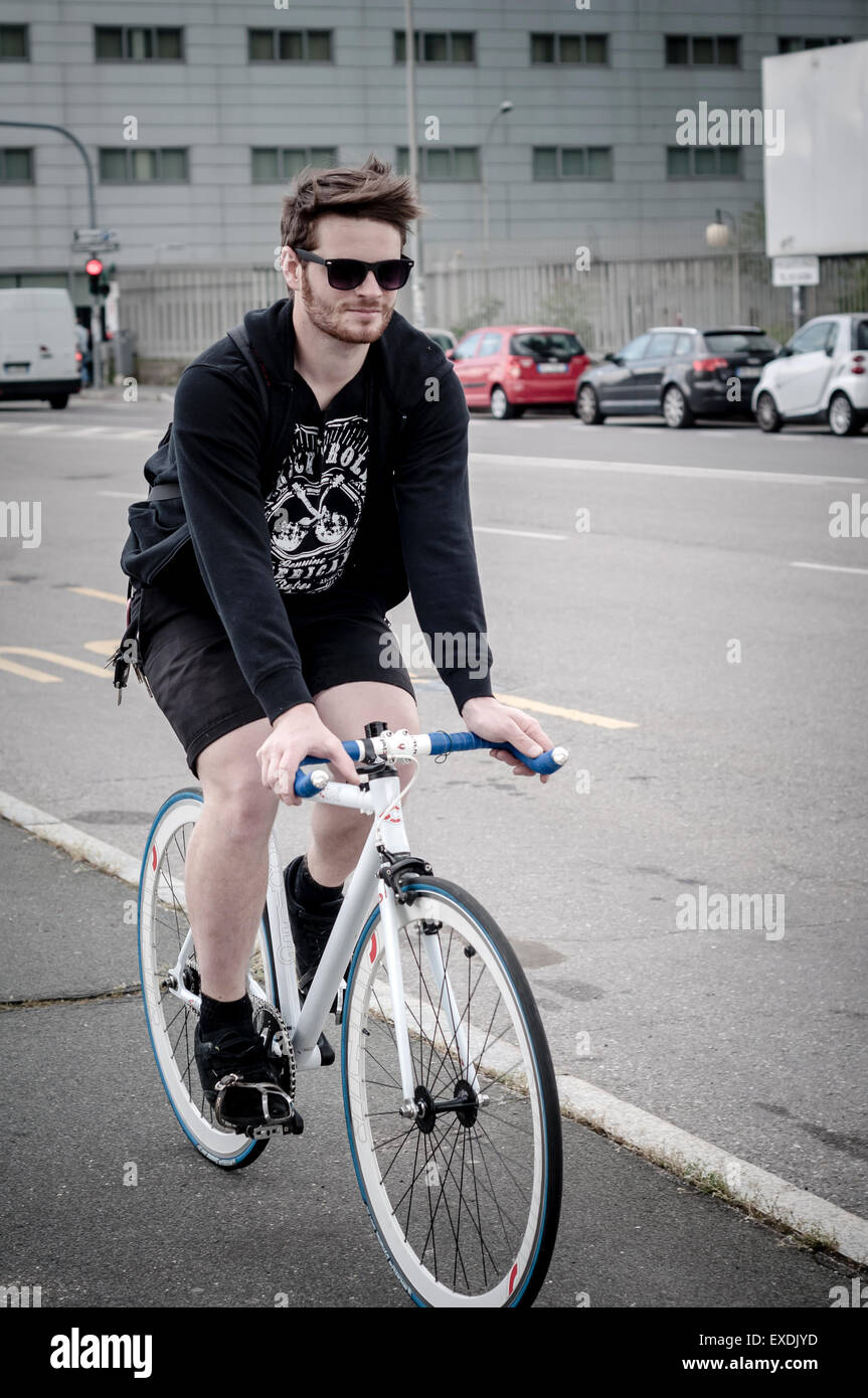 stylish man on bike in the city Stock Photo - Alamy