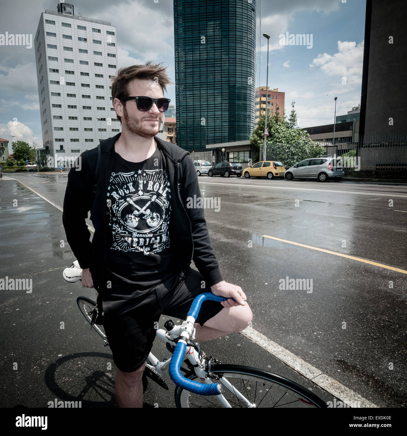 stylish man on bike in the city Stock Photo - Alamy