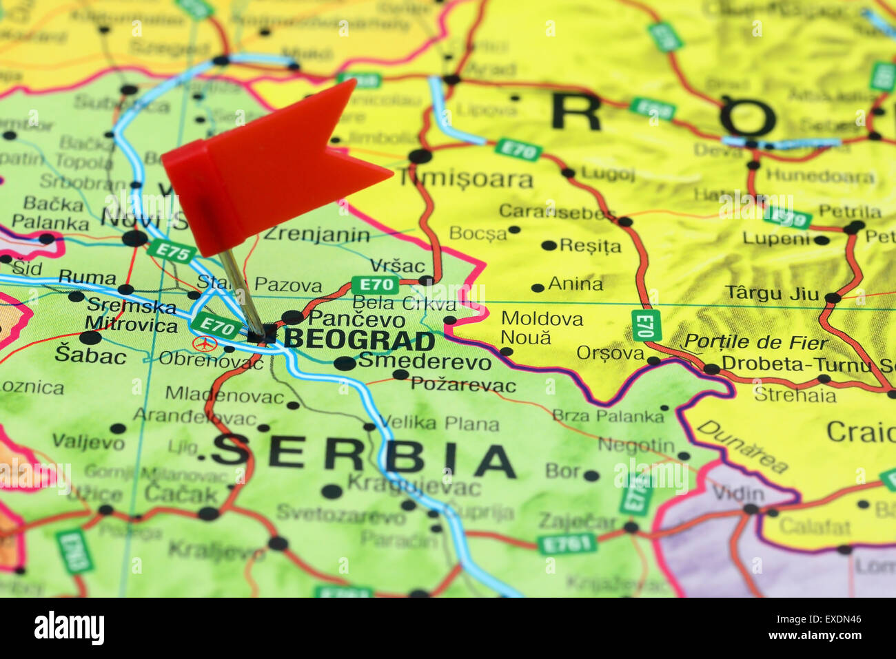 Belgrade pinned on a map of europe Stock Photo - Alamy