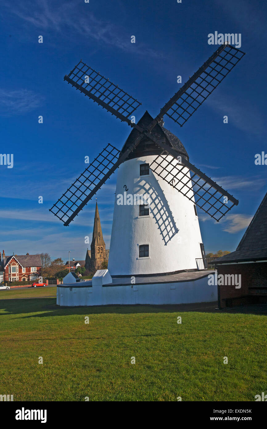 Vertical image of Windmill with church in background on Lytham green ...
