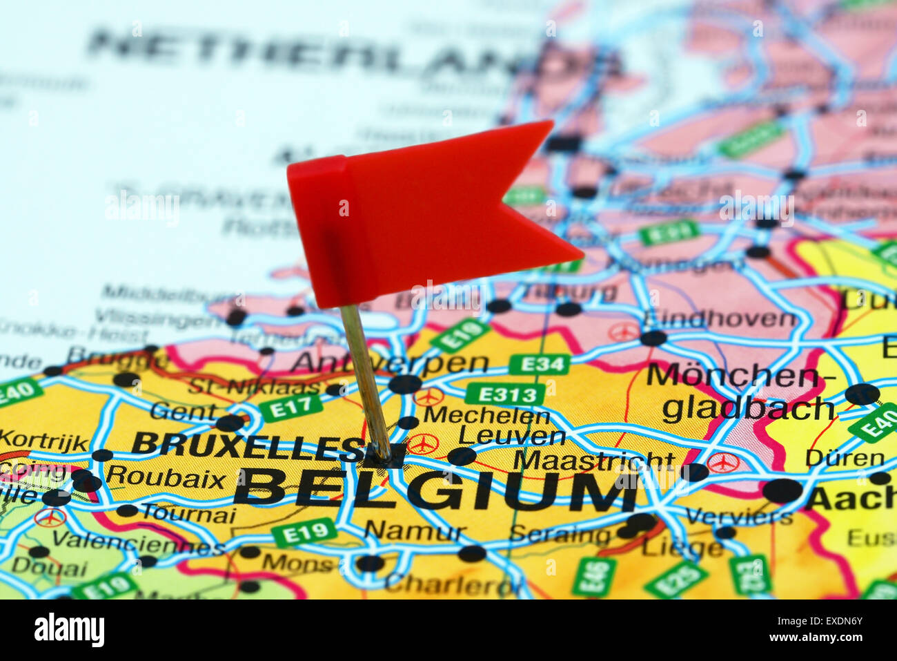 Brussels pinned on a map of europe Stock Photo - Alamy