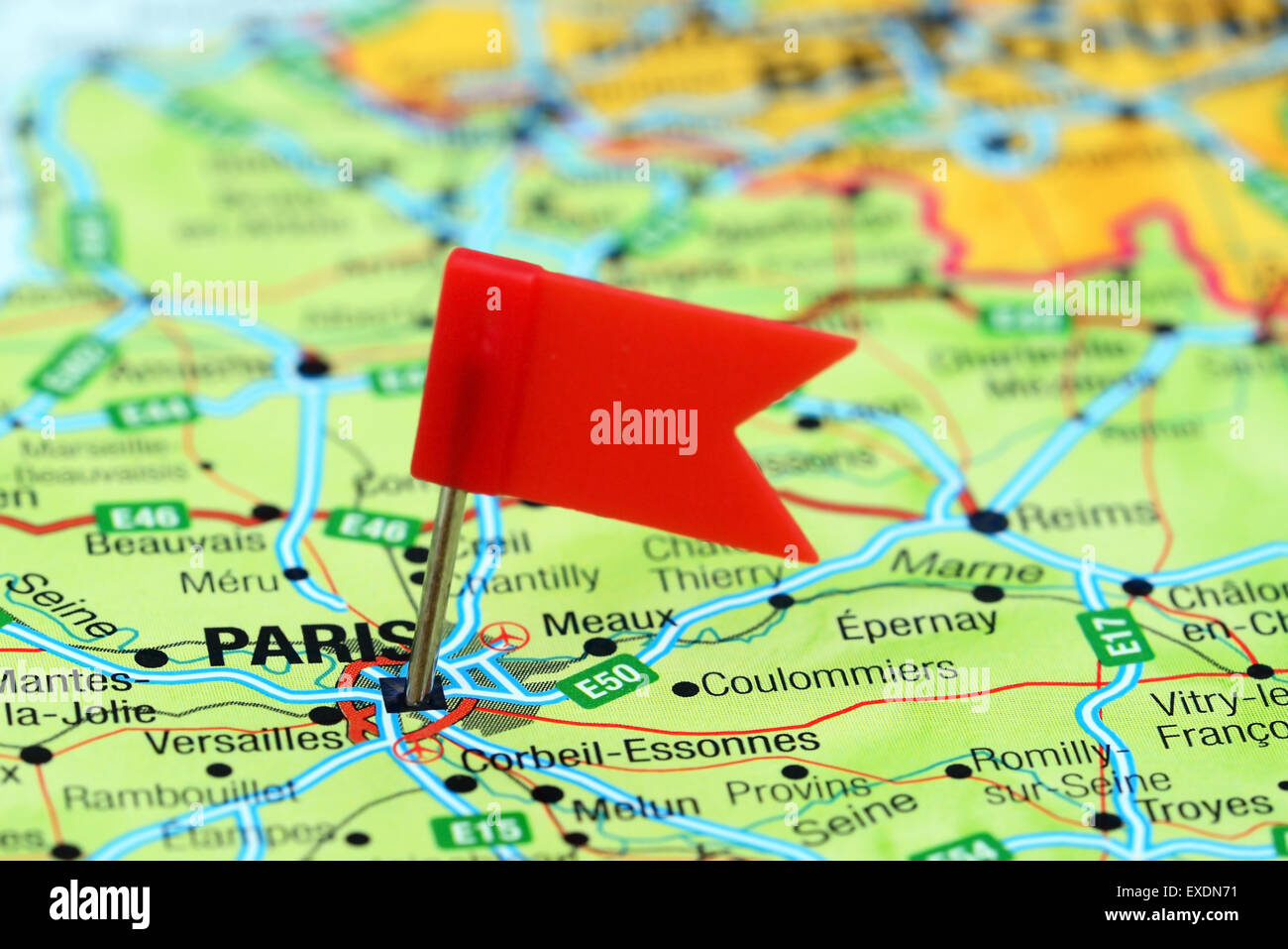 Paris pinned on a map of europe Stock Photo - Alamy