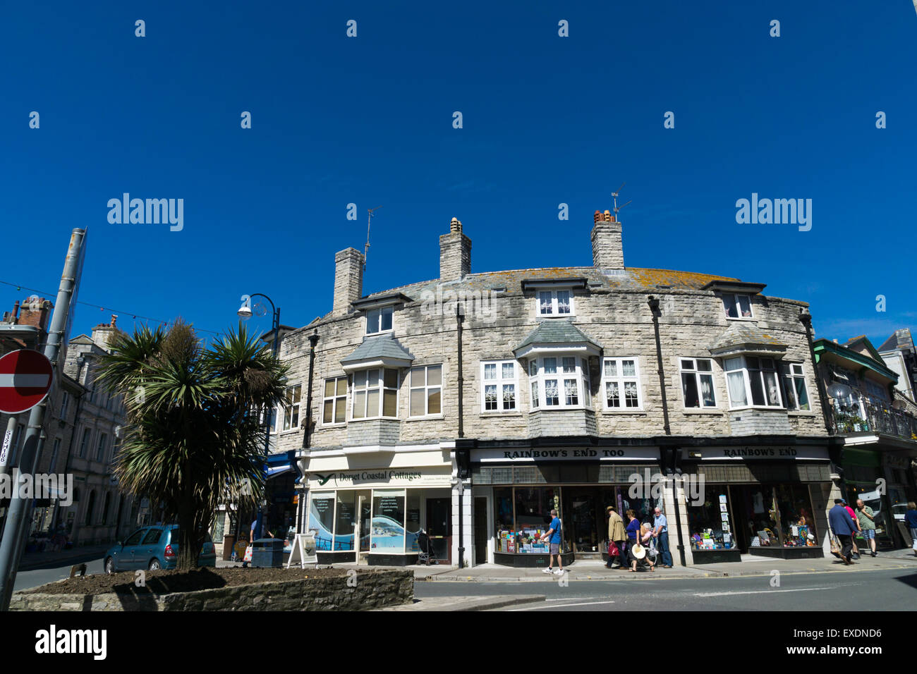Stone buildings housing shops in Swanage, Dorset, UK Stock Photo - Alamy