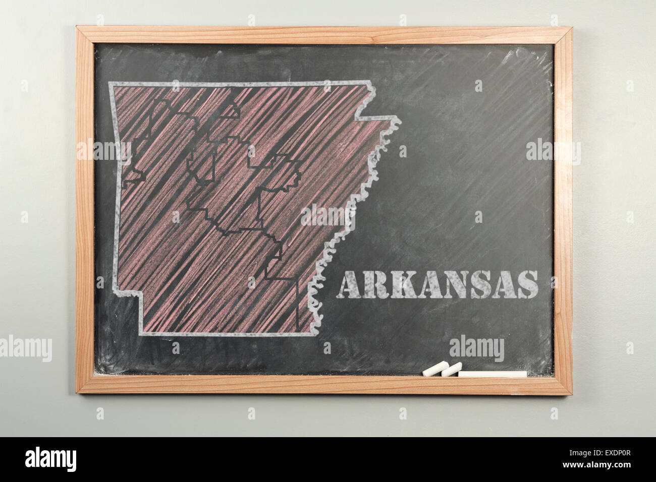 Outlined Arkansas US state on grade school chalkboard Stock Photo - Alamy