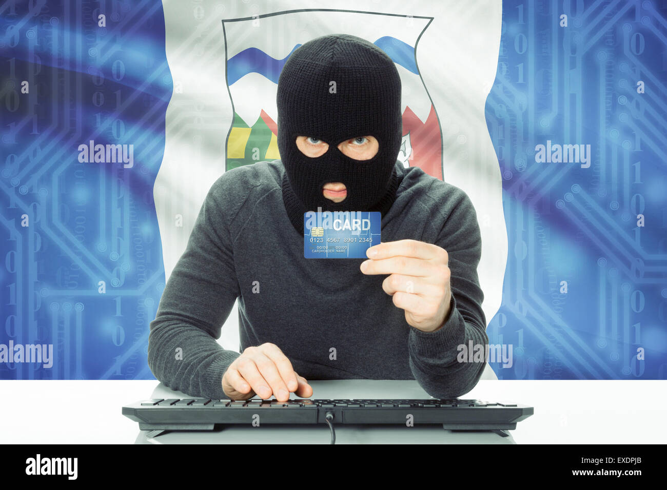 Hacker with Canadian province flag on background - Northwest ...