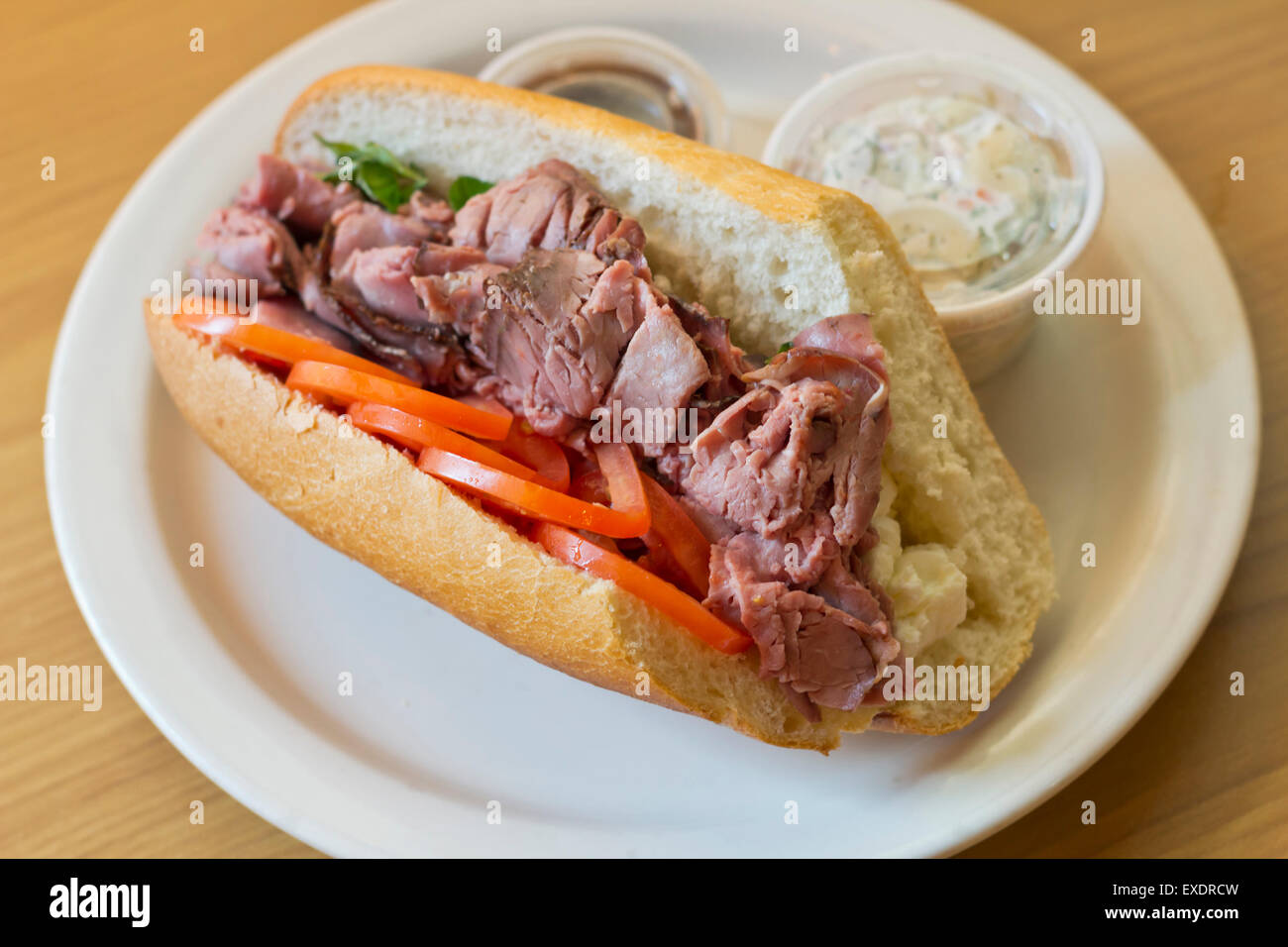 Roast beef on torpedo roll with tomato basil and fresh mozzarella ...