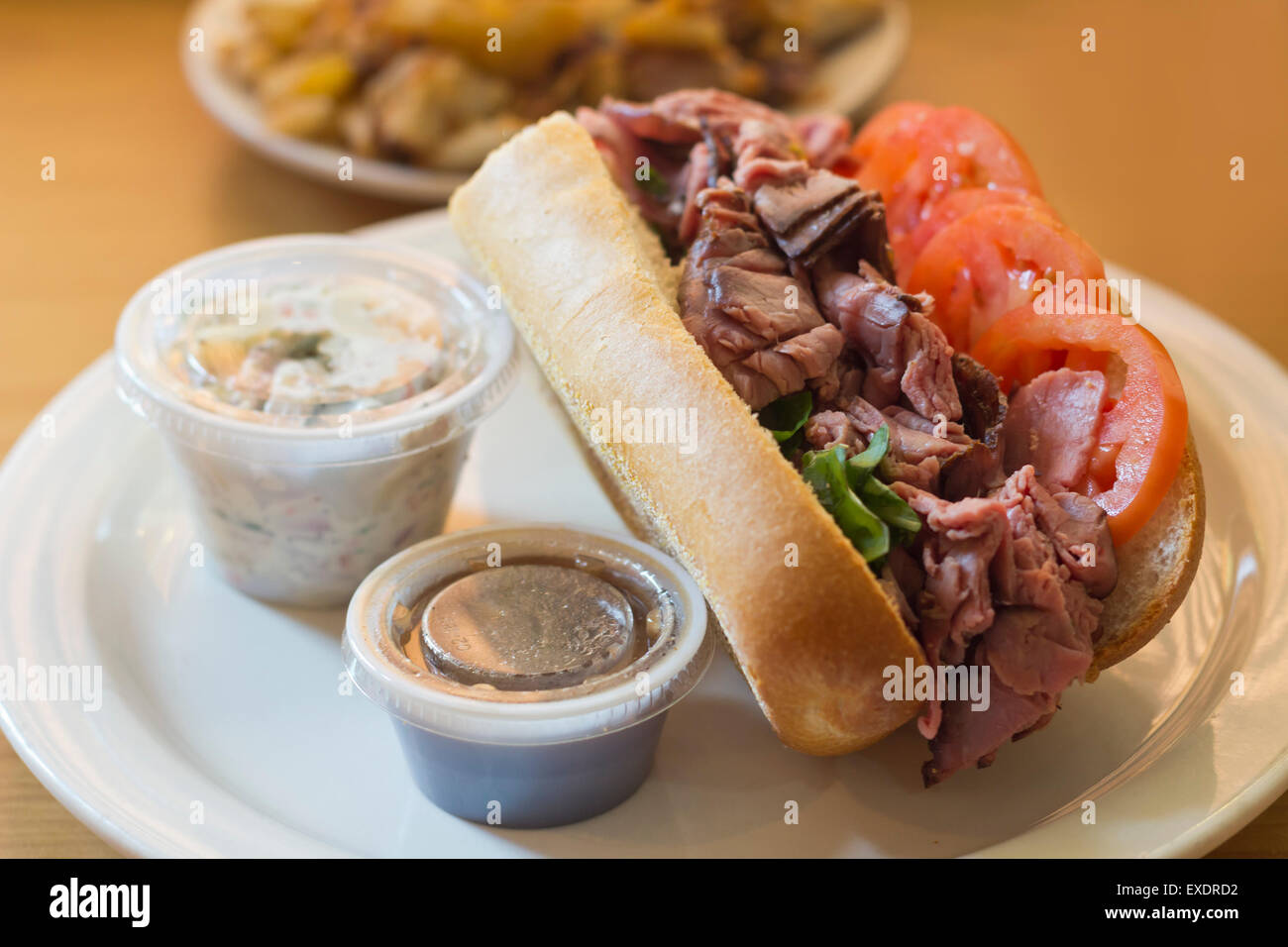 Roast beef on torpedo roll with tomato basil and fresh mozzarella ...