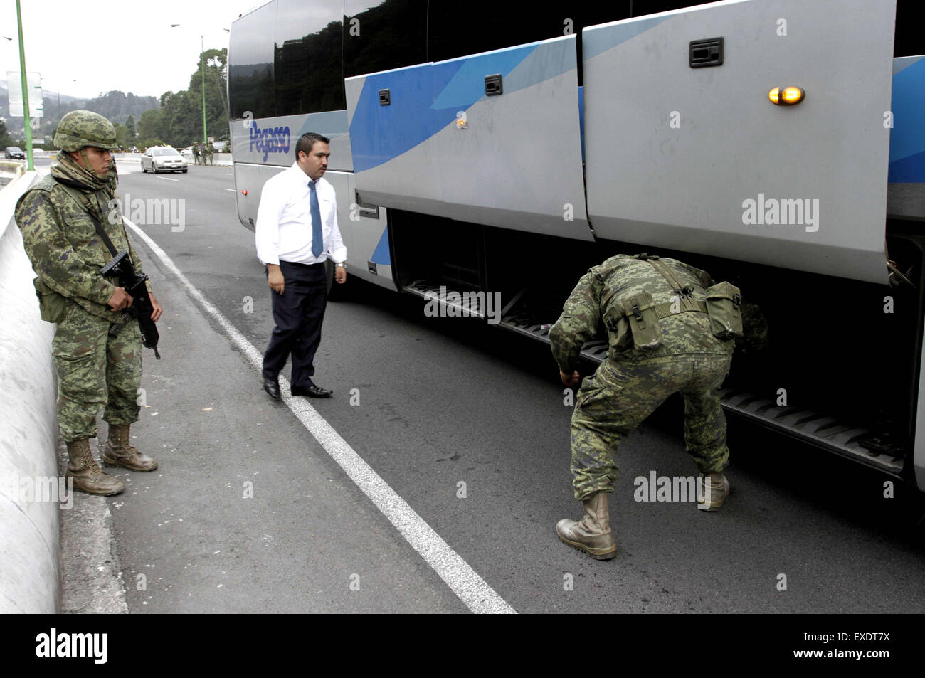 Mexico City, Mexico. 12th July, 2015. Soldiers of Mexican Army check a ...