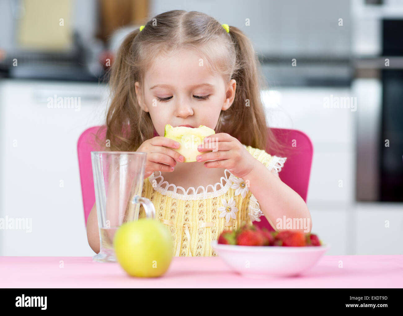 kid eating healthy food at home Stock Photo - Alamy