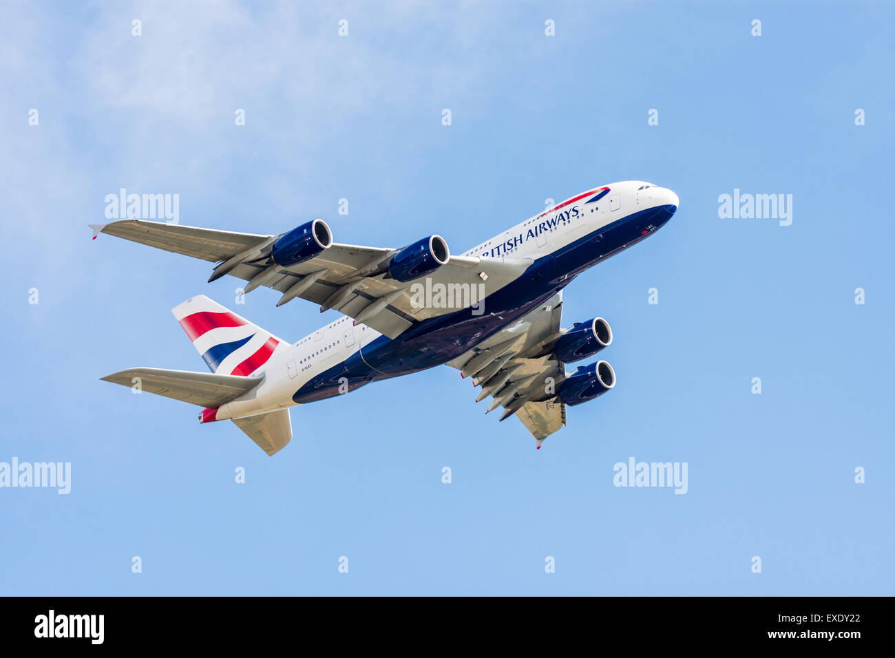Under a British Airways Airbus A380 aeroplane as it climbs out from ...