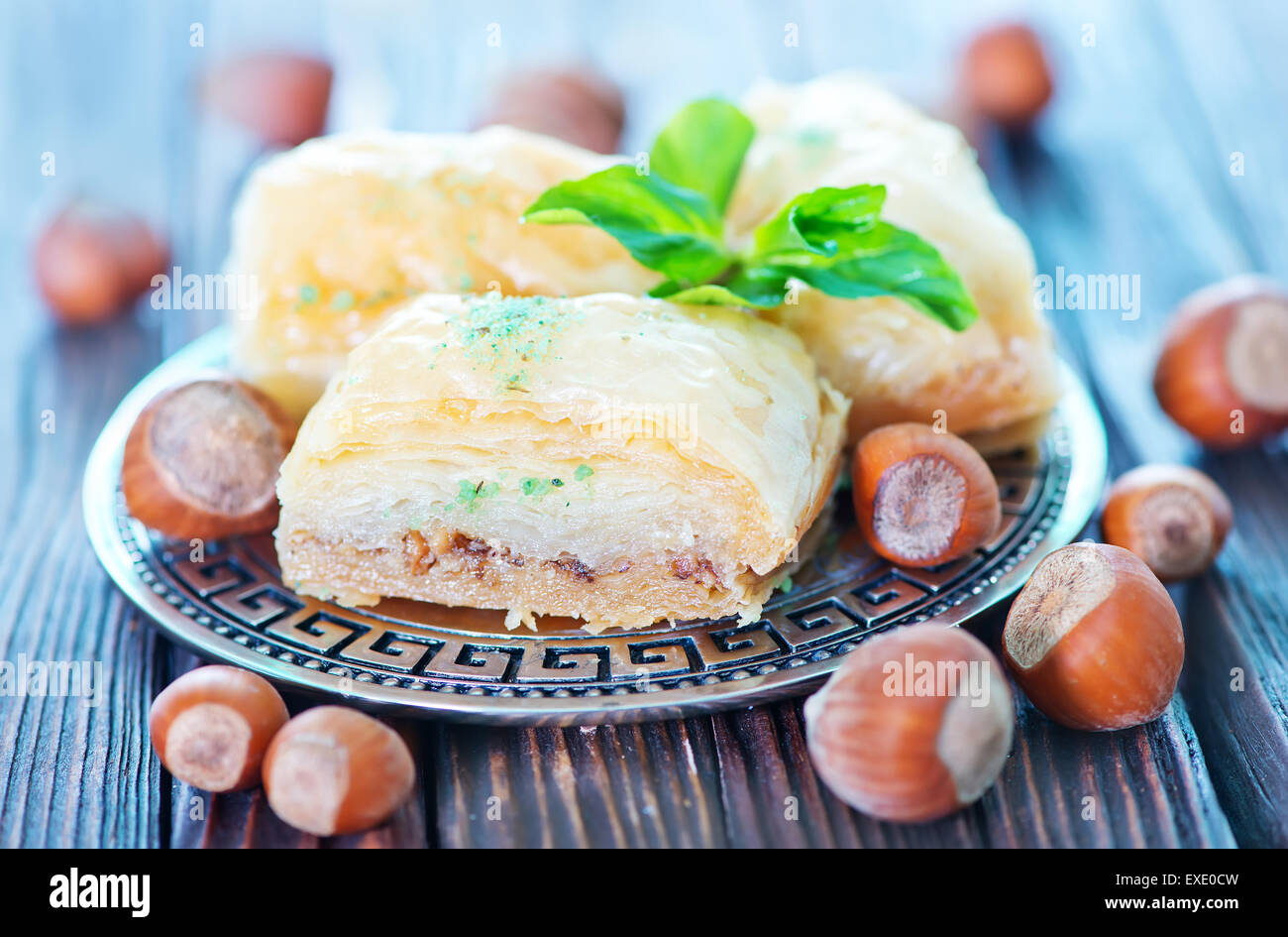 sweet turkish desert with honey and nuts Stock Photo - Alamy
