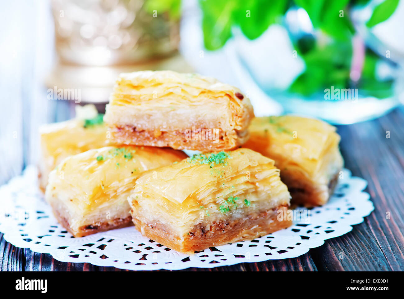 sweet turkish desert with honey and nuts Stock Photo - Alamy