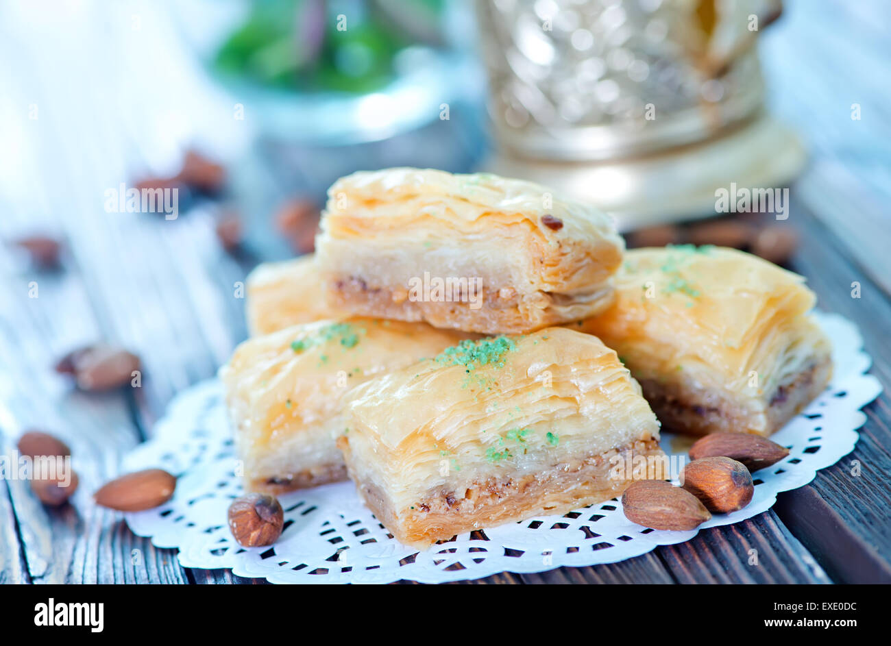 sweet turkish desert with honey and nuts Stock Photo - Alamy