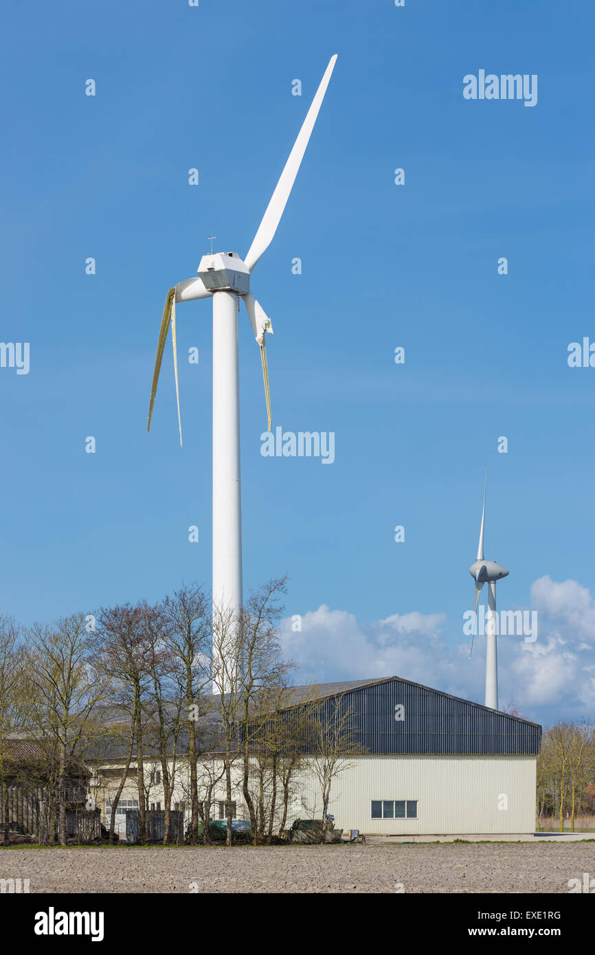 Wind turbine with broken wings after a heavy spring storm in the ...