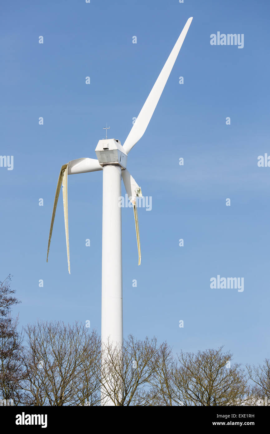 Wind turbine with broken wings after a heavy spring storm in the ...