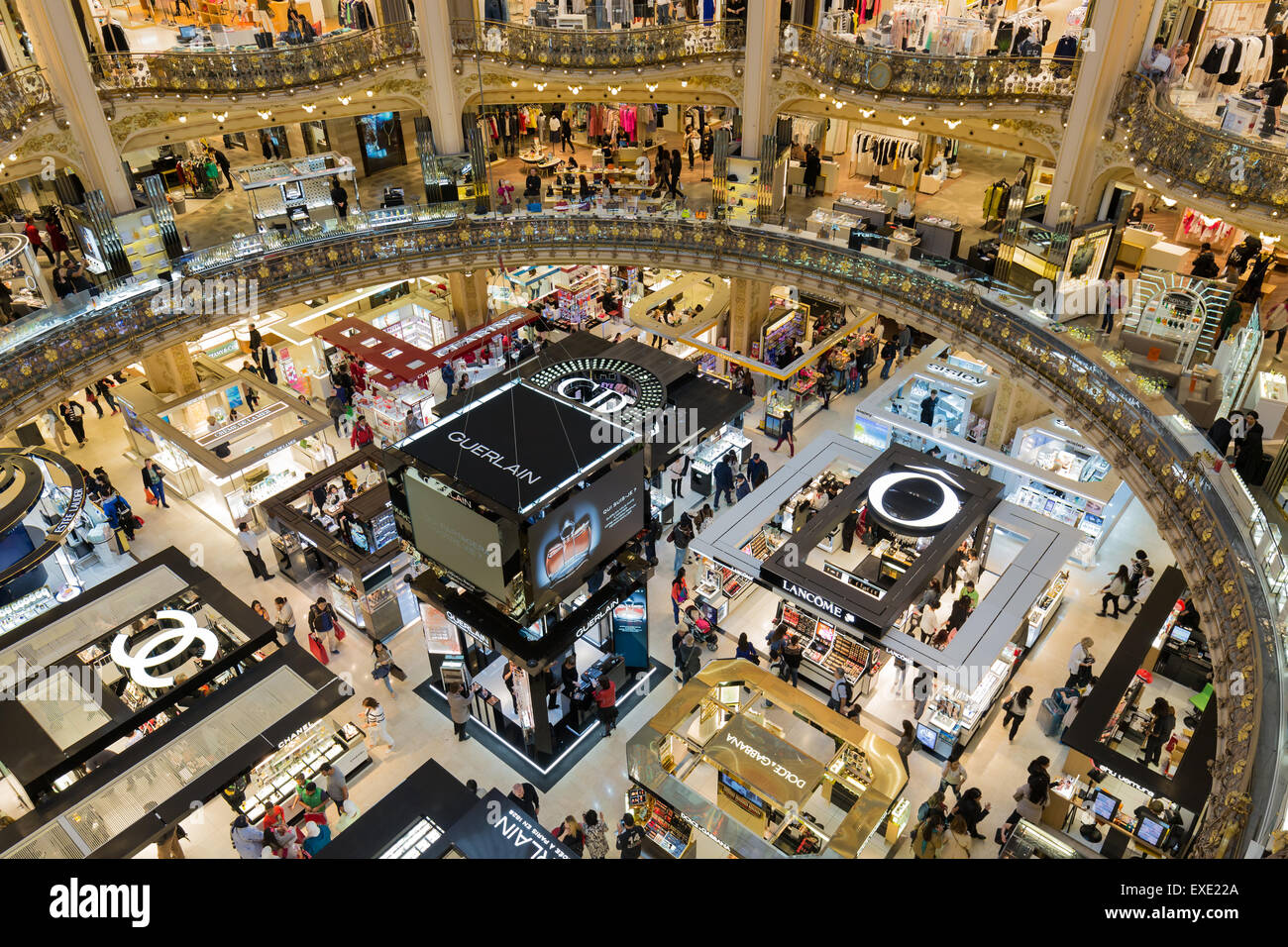People shopping in famous luxury Lafayette department store in Paris ...