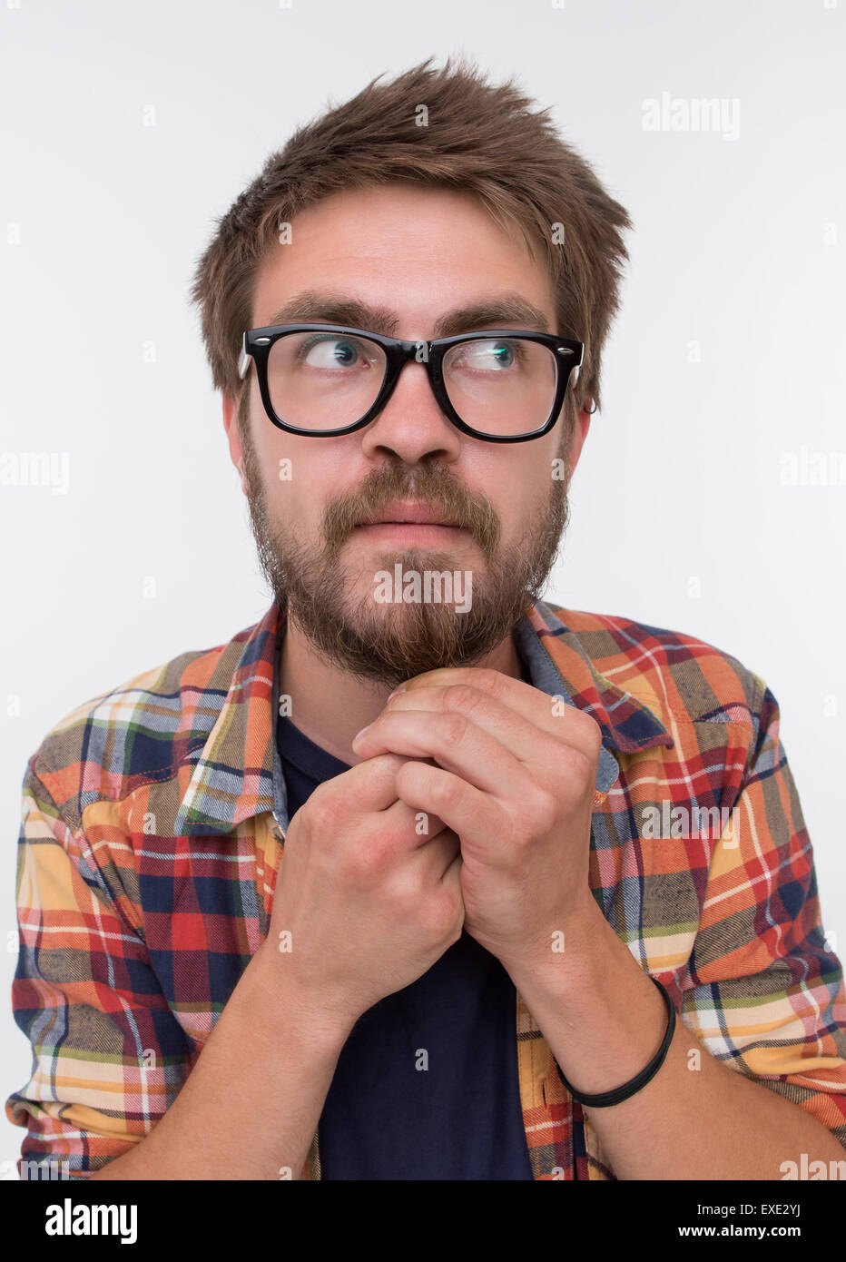 Bearded man touch hair hi-res stock photography and images - Alamy