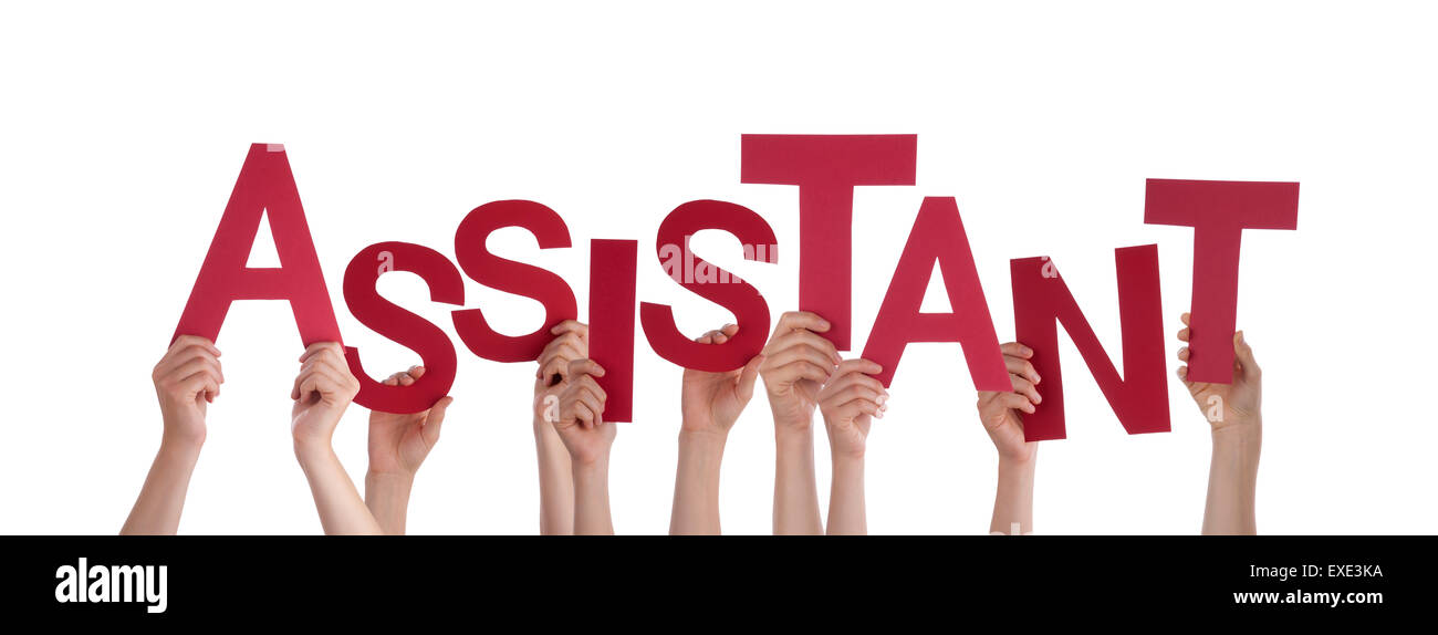 Many People Hands Holding Red Word Assistant Stock Photo - Alamy